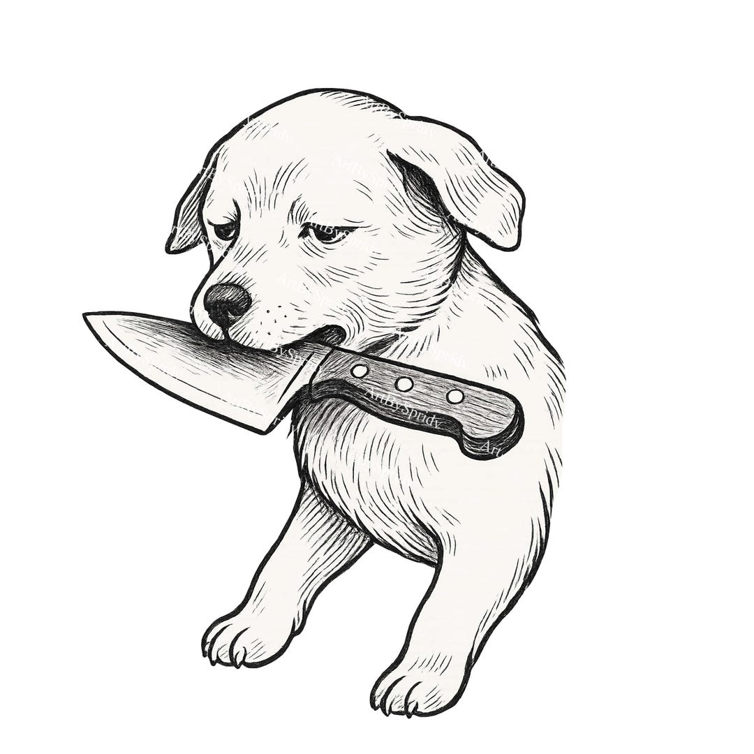 Sad Puppy Holding Knife PNG, Dark Humor Dog Clipart With Transparent ...