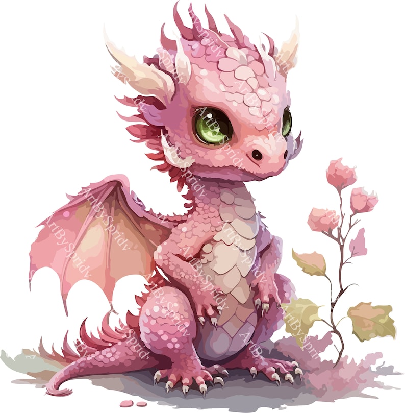 Cute Pink Baby Dragon PNG Clipart Cartoon Printable Clip Art - Etsy
