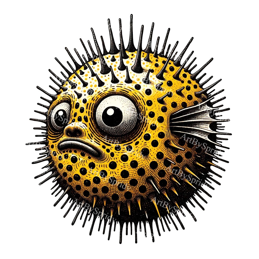 Unique Spiky Pufferfish Clipart PNG | Ocean Life Illustration ...