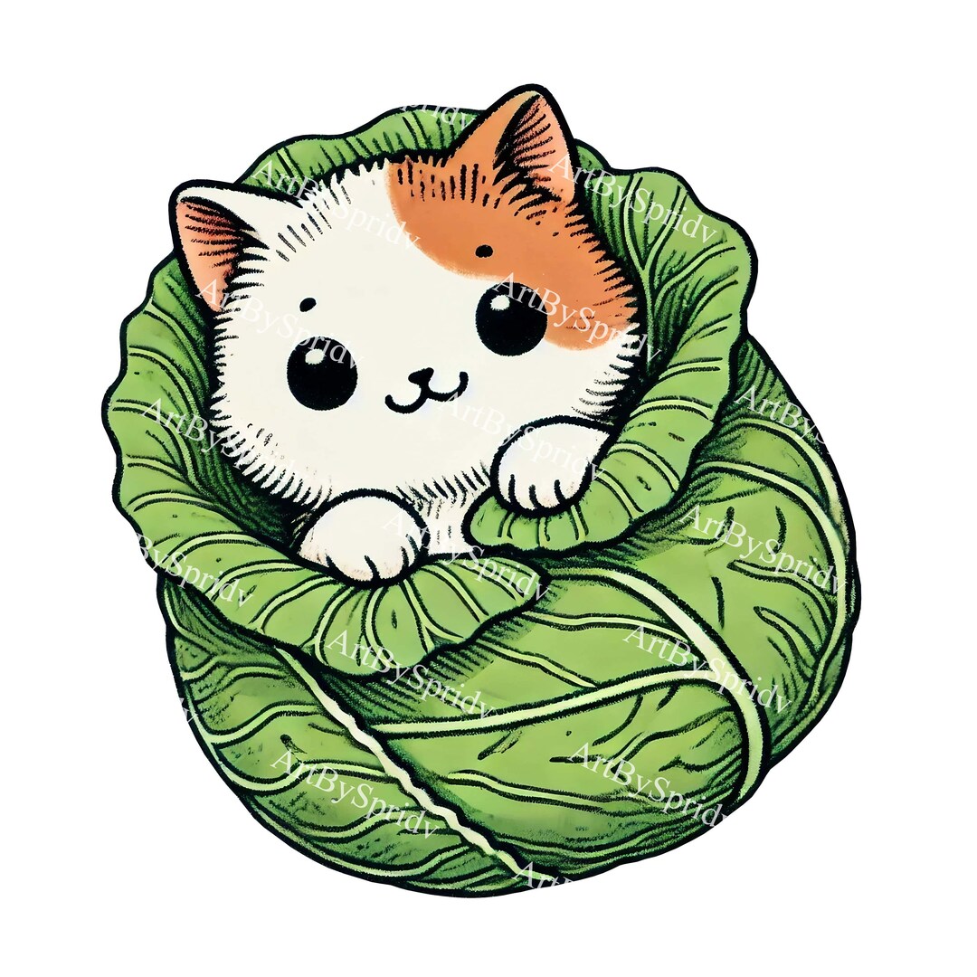 Adorable Calico Kitten in Cabbage Leaf PNG Clipart - Cute Cat ...