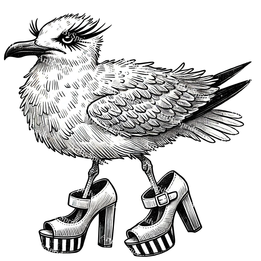 Seagull in High Heels PNG, Whimsical Bird Clipart, Vintage Engraving ...