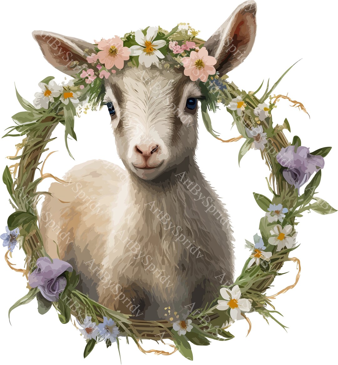 Floral Goat Clipart Transparent PNG, Boho Farm Animal Illustration ...