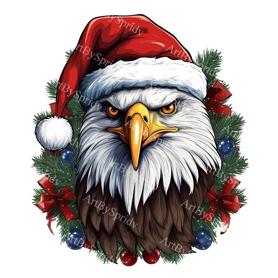 Christmas USA Eagle With Santa Hat Transparent PNG Clipart, Kids/adults ...