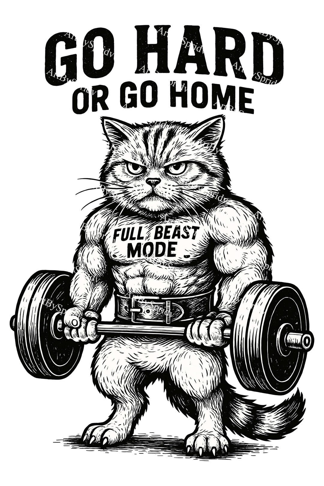 Bodybuilder Cat PNG, Funny Gym Cat Clipart With Dumbbell and “full ...
