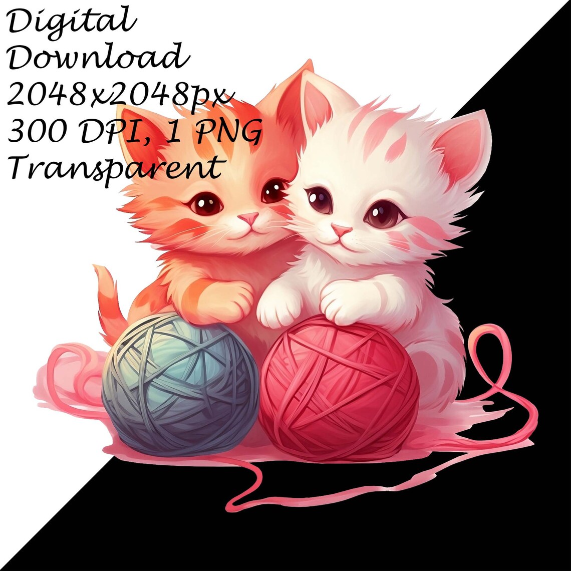 Kittens Playing With Yarn PNG Clipart, Cute Cat Digital Clip Art for ...