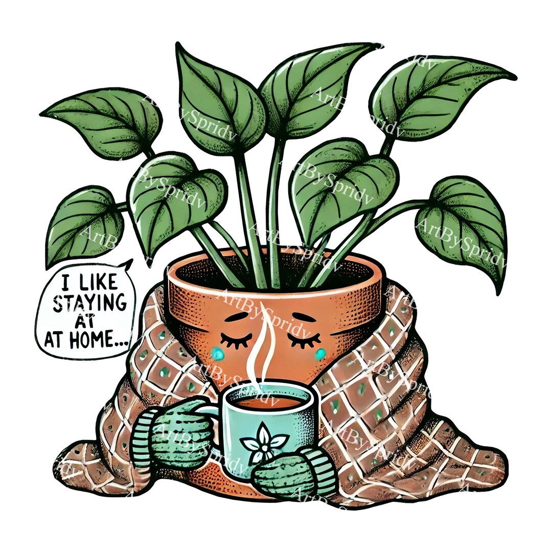 Cozy Plant PNG Clipart, Potted Plant Wrapped in Blanket With Tea Cup ...