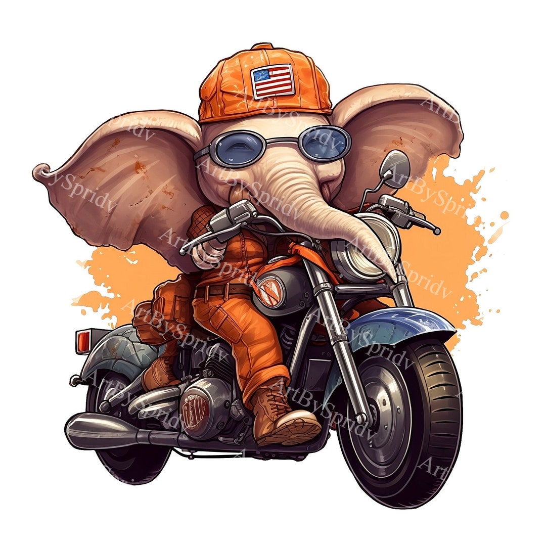 Elephant Biker Clipart Motorcycle-riding Animal Digital Download ...