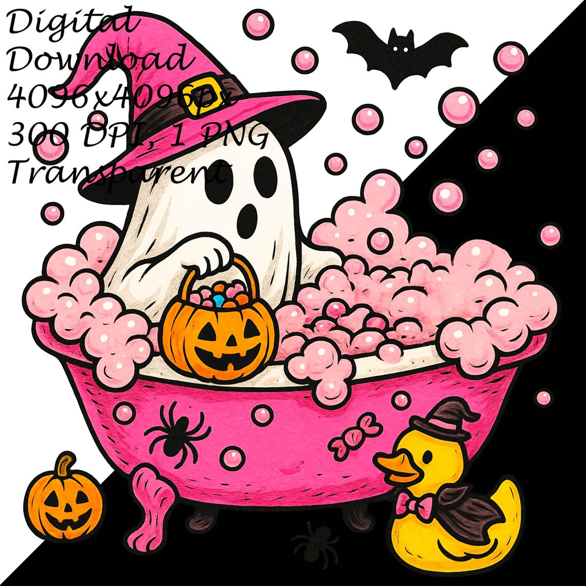 Cute Halloween Ghost in Bathtub PNG | Funny Witch Ghost Clipart With ...