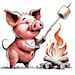 Campfire Pig Clipart, Cute Cartoon Pig Roasting Marshmallow, Hand-drawn ...