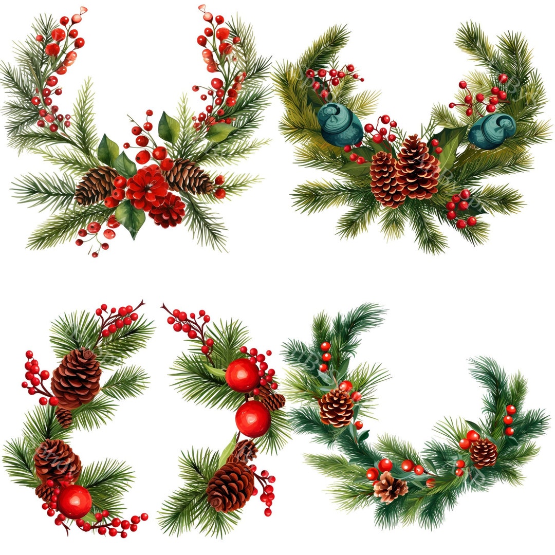 Holiday Festive Clipart Bundle: Pine, Berries, Cones | Christmas ...