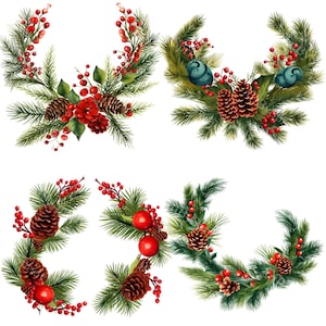 Holiday Festive Clipart Bundle: Pine, Berries, Cones | Christmas ...