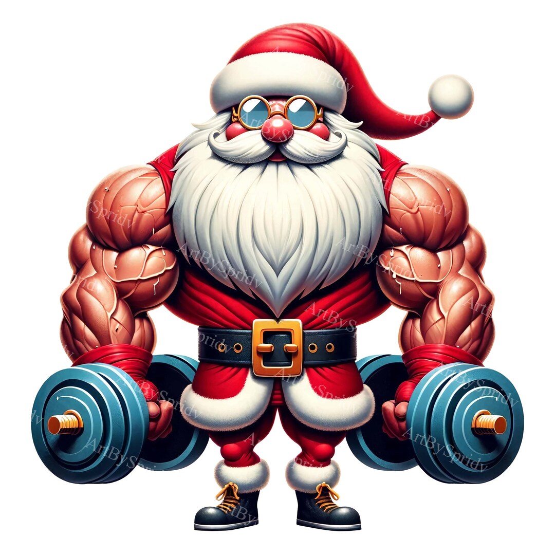 Santa Bodybuilder Clipart - Ugly Sweater Idea, PNG for DTG, T-shirt ...