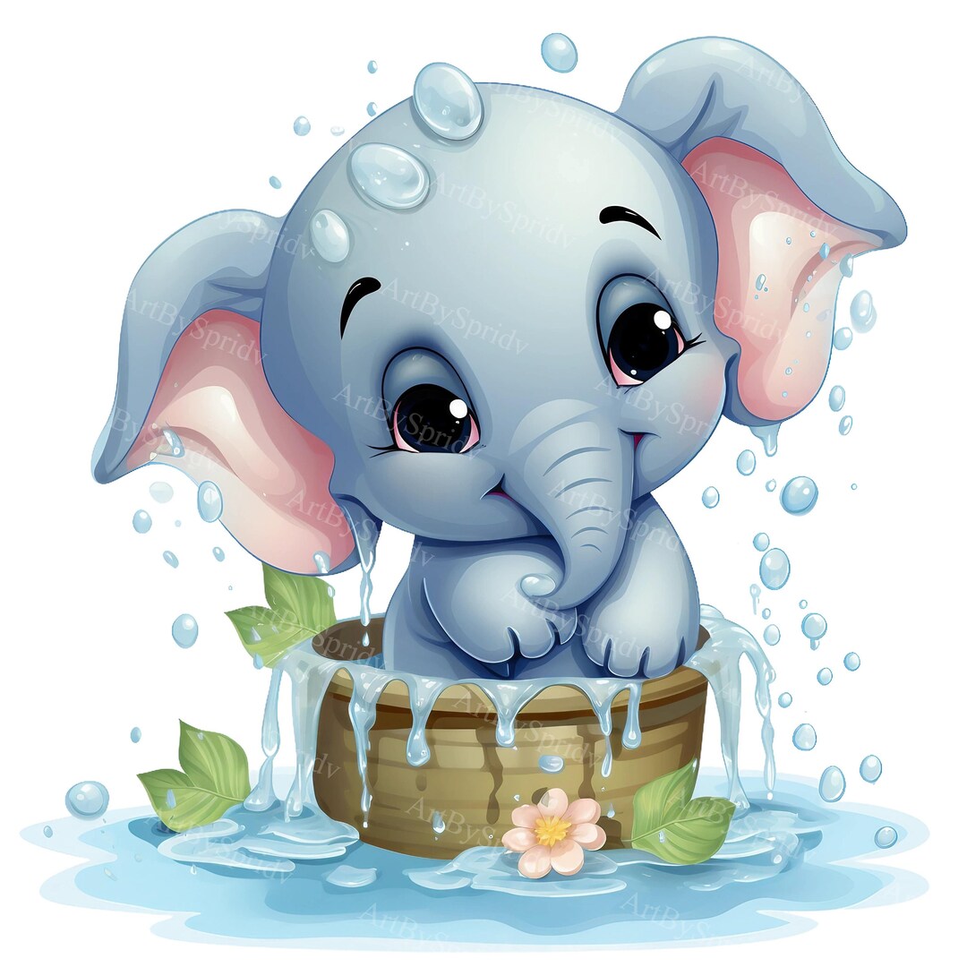 Adorable Elephant Clipart Bundle 4PCS | Printable Baby Shower Decor ...