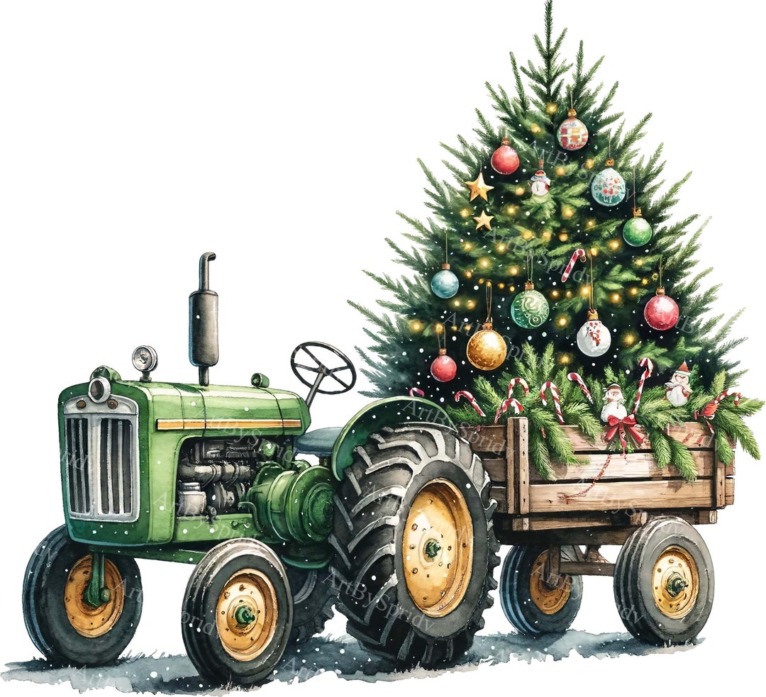 Green Farm Tractor Christmas Tree Clipart - Digital PNG for T-shirts ...