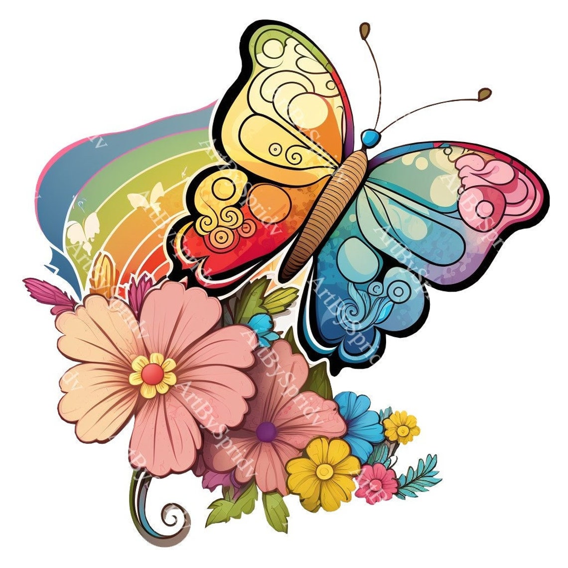 Cute Floral Butterfly PNG Clipart Transparent Watercolor - Etsy