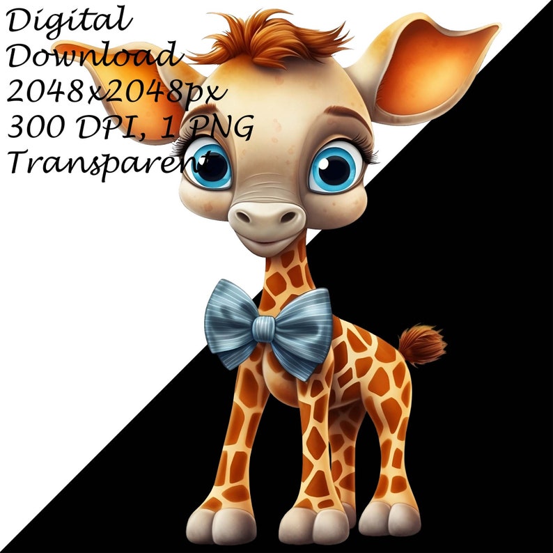 Baby Giraffe With Blue Bowtie PNG Clipart, Cute Safari Animal ...