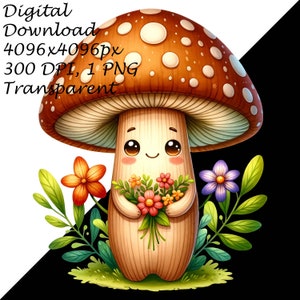 Charming Woodland Mushroom Clipart, Forest Digital PNG, Whimsical ...