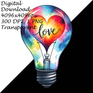 Valentine's Day Light Bulb Clipart With Red Heart and Love - Digital ...