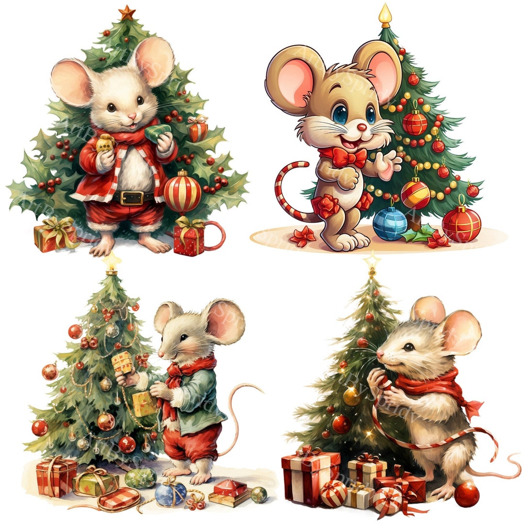 Christmas Mouse PNG Clipart Bundle|cute Holiday Illustrations|xmas ...
