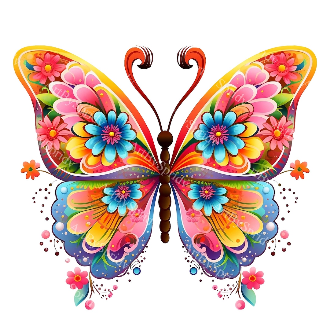 Cute Floral Butterfly PNG Clipart, Transparent Watercolor Kids/adult ...