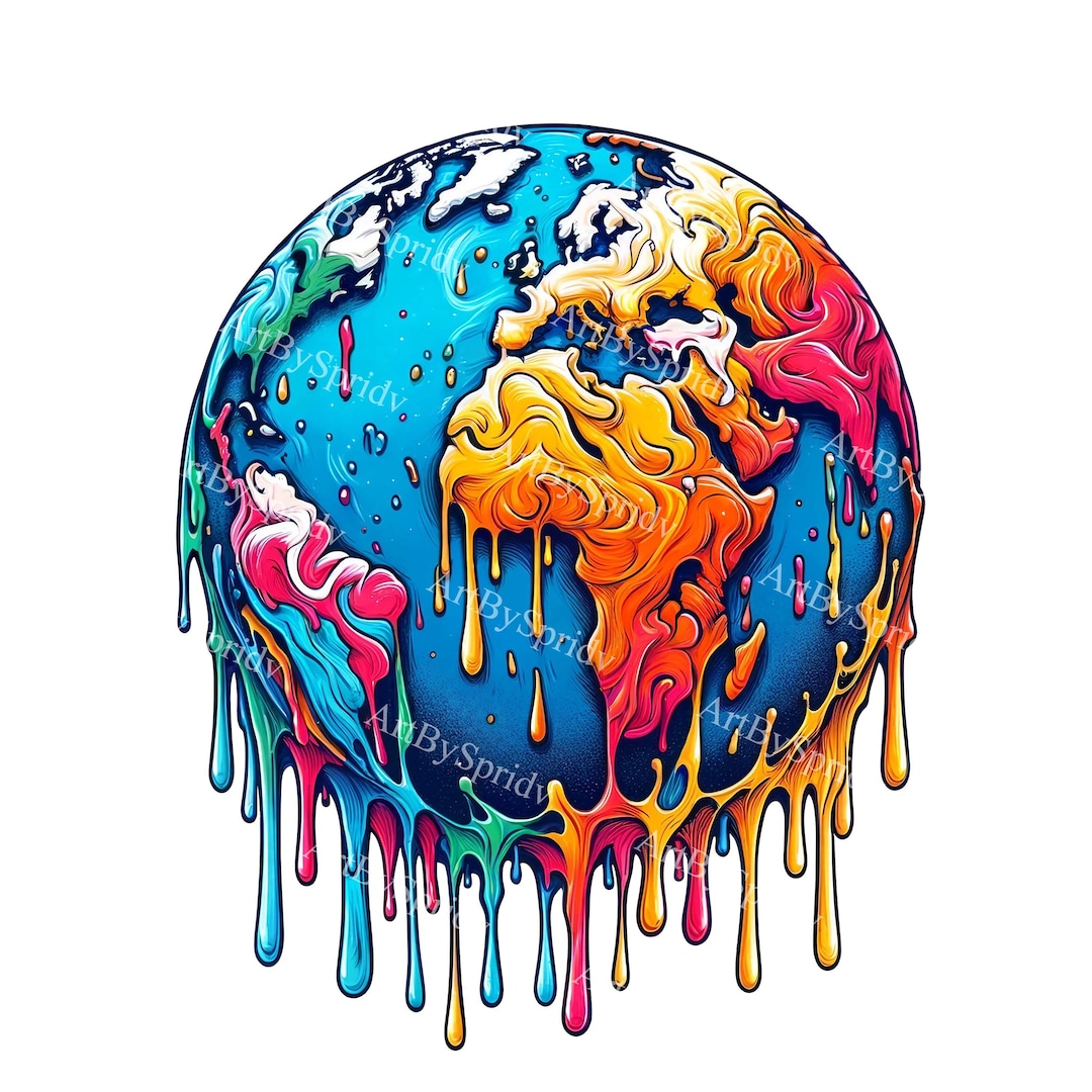 Colorful Melting Earth Digital Art - Vibrant Planet Clipart PNG ...