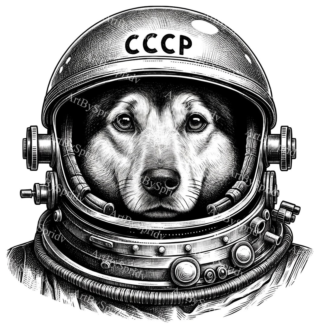 Soviet-era Cosmonaut Dog Clipart, Vintage Space Canine Illustration ...