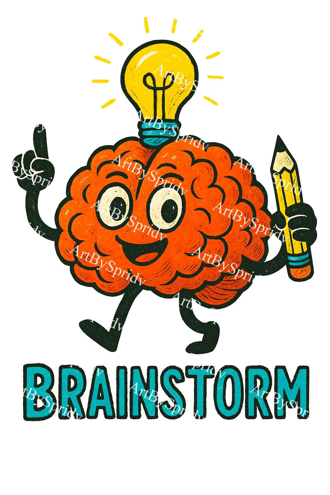 Cute Brainstorm Brain Clipart With Lightbulb and Pencil,creative Brain ...