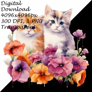 Watercolor Adorable Kitten Clipart Pack | Printable Sublimation PNG ...