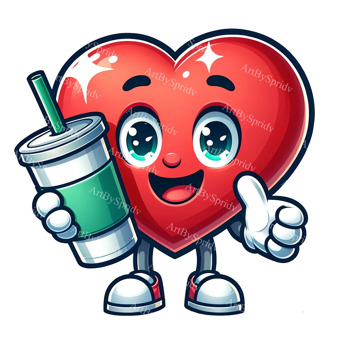 Valentine's Day Heart Character Clipart - Cute Smile & Tumbler, Perfect ...