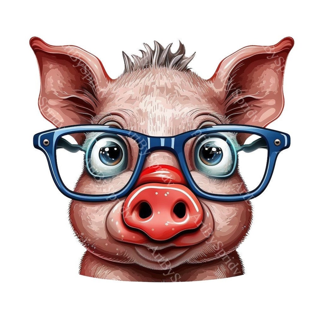 Transparent PNG Cartoon Style Pig With Glasses Kids Print on Demand ...