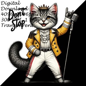 Rockstar Cat Digital Clipart - Sublimation PNG Design, Musical Feline ...