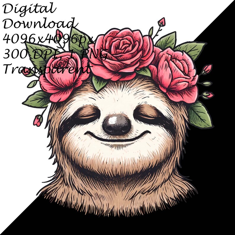 Adorable Sloth Clipart With Flower Crown, Cute Animal Illustration ...
