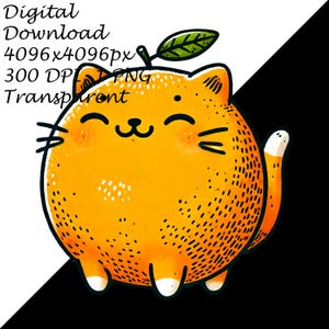Cute Orange Cat PNG, Kawaii Citrus Kitty Illustration, Cat Fruit Hybrid ...
