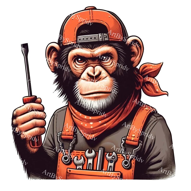 Chimpanzee Mechanic Digital Download PNG Clipart,hand-drawn ...