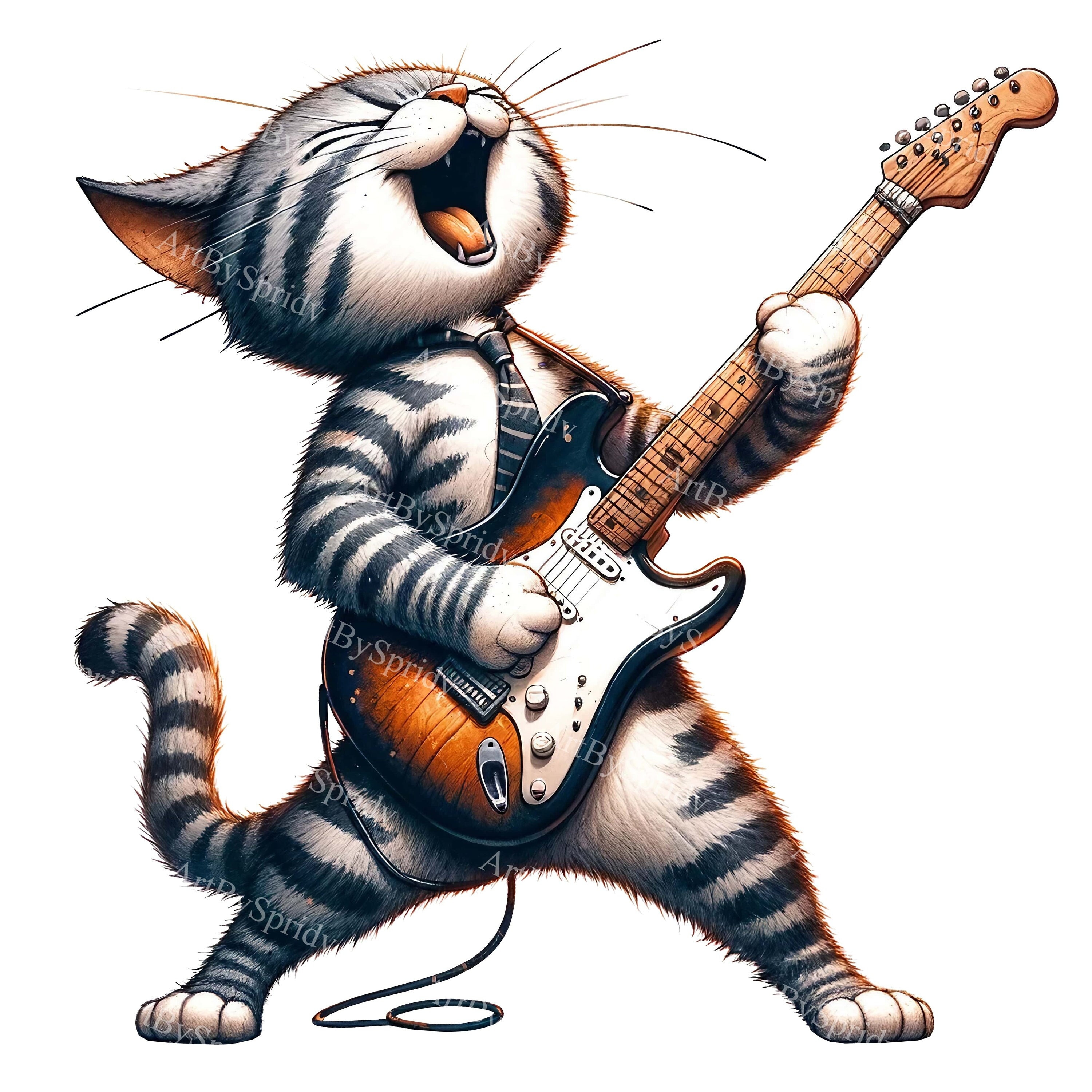 Anthropomorphic Cat Guitar Clipart PNG for DTG T-shirt - Etsy
