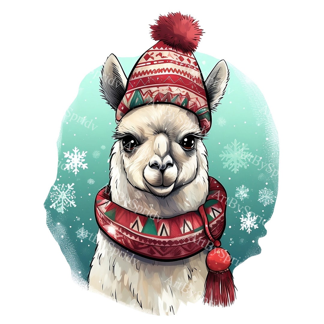 Christmas Llama With Santa Hat Transparent PNG Clipart, Kids/adults ...