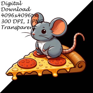 Cartoon Mouse Cheese Pizza Slice Clipart Digital PNG for T-shirt, Mug ...