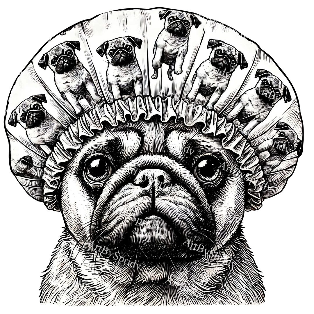 Whimsical Pug With Retro Shower Cap Download PNG Clipart, Vintage ...