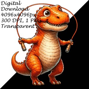 Cheerful T-rex Dinosaur Jump Rope Clipart Kids Room Decor Educational ...
