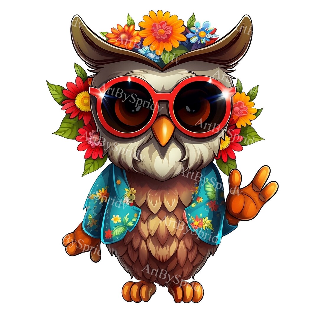 Whimsical Hippie Owl PNG Clipart,boho Bird With Flower Crown,summer ...