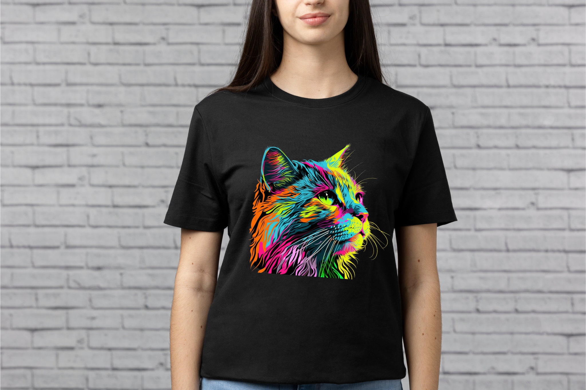 Day-glo Neon Cat Clipart, Colorful Psychedelic Cat PNG Illustration for ...