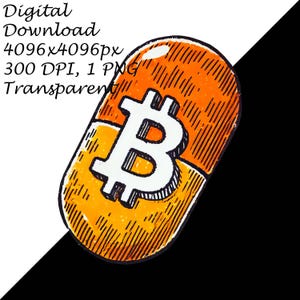 Bold Bitcoin Pill Clipart, Orange Cryptocurrency Capsule Clip Art for ...