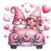 Valentine's Gnomes Couple Clipart - Retro Car & Hearts Design for DTG ...