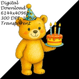 Cute Birthday Bear Clipart PNG – Adorable Cartoon Teddy Bear With Cake ...
