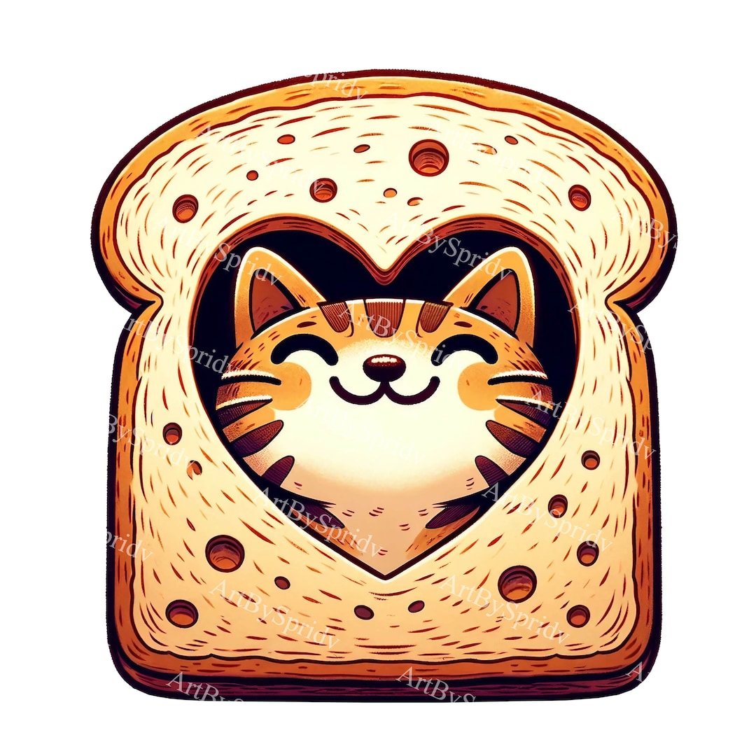 Cat Toast Clipart: Cute Kitten Face Bread PNG, Digital Download for ...