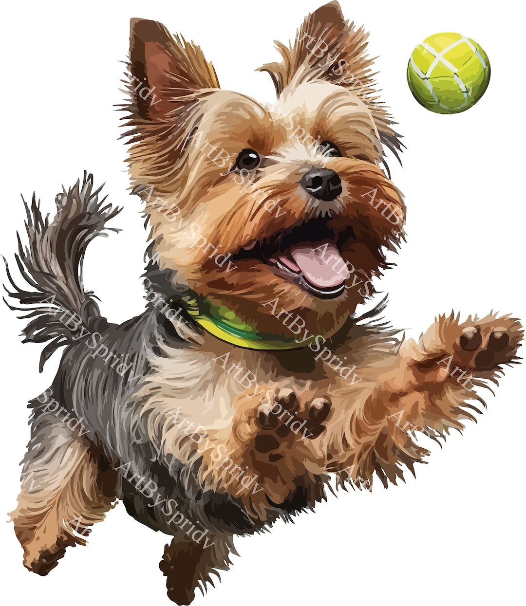 Yorkie Dog Clipart, Jumping Terrier Catching Ball PNG, Printable Pet ...
