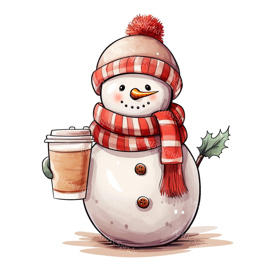 Christmas Snowman With Cup of Coffee-transparent PNG Xmas Clipart ...