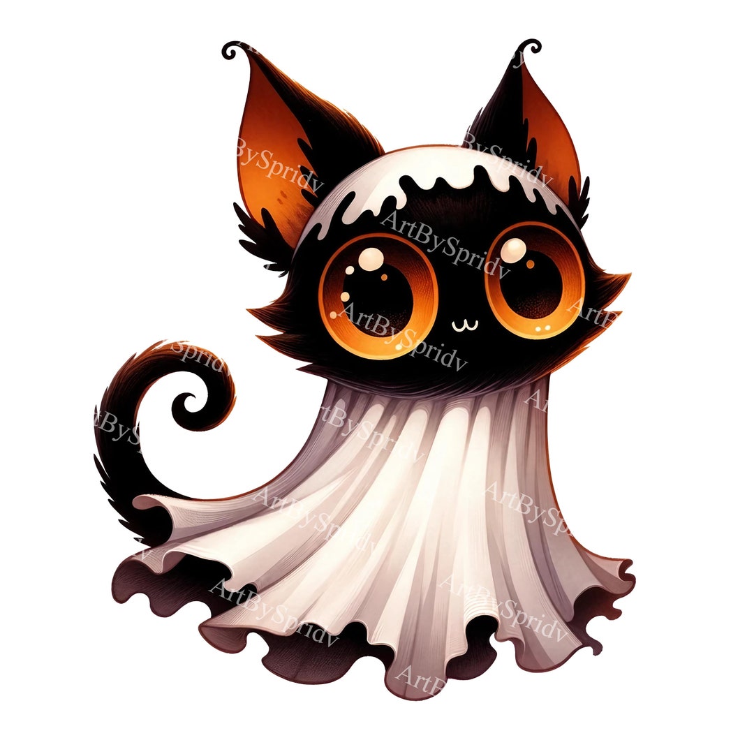 Whimsical Ghost Cat Clipart | High-quality, Transparent PNG, Instant ...