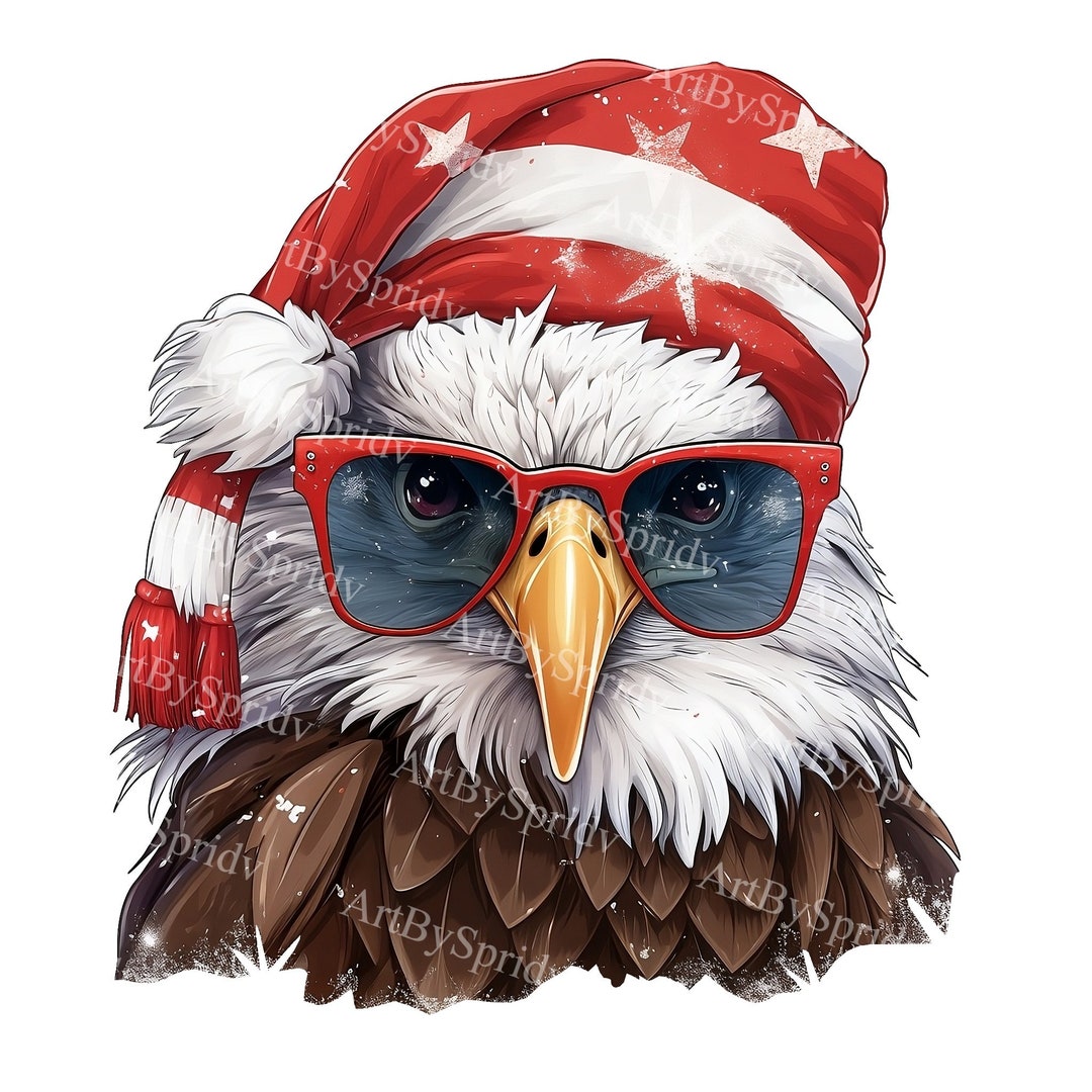 Cool Christmas Eagle Clipart | Patriotic Bald Eagle With Santa Hat PNG ...