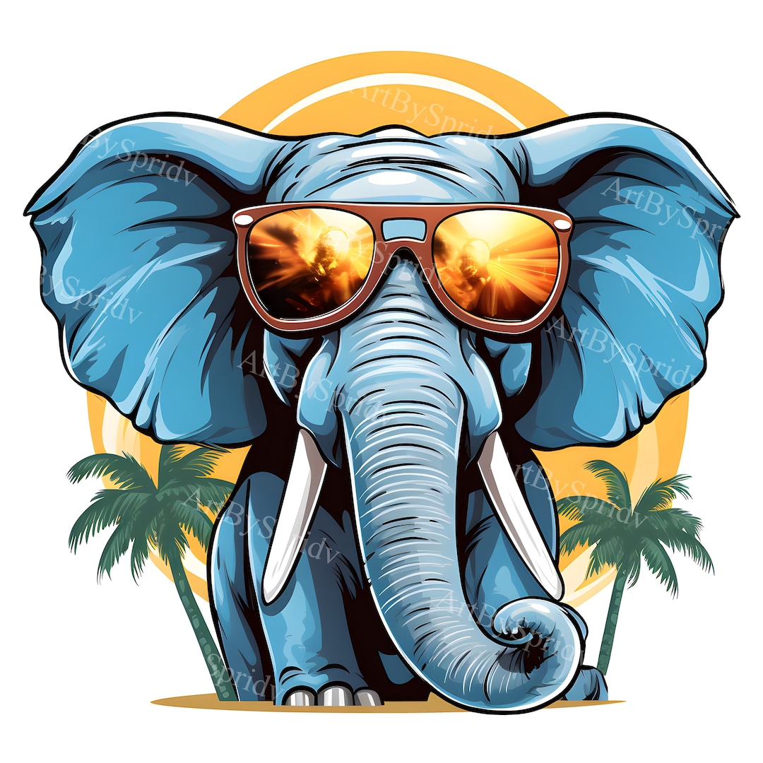 Cool Elephant With Sunglasses PNG Clipart, Digital Summer Vibes Clip ...